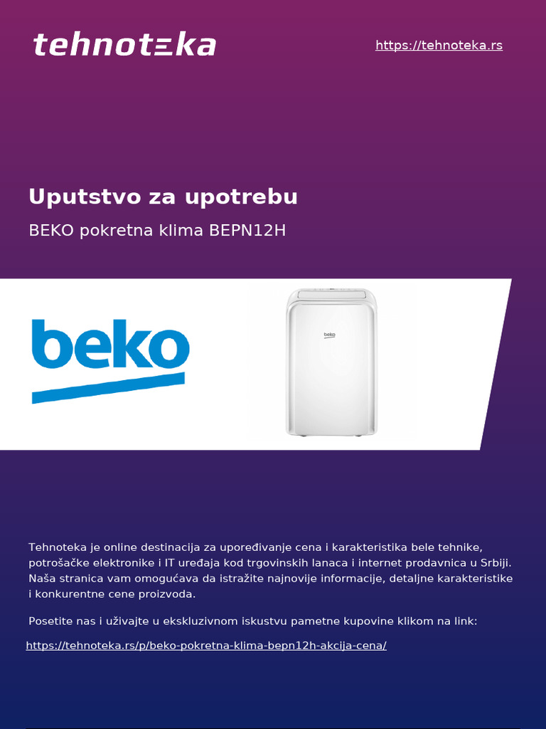 Beko Portable Air Conditioner Manual | PDF | Waste | Air Conditioning