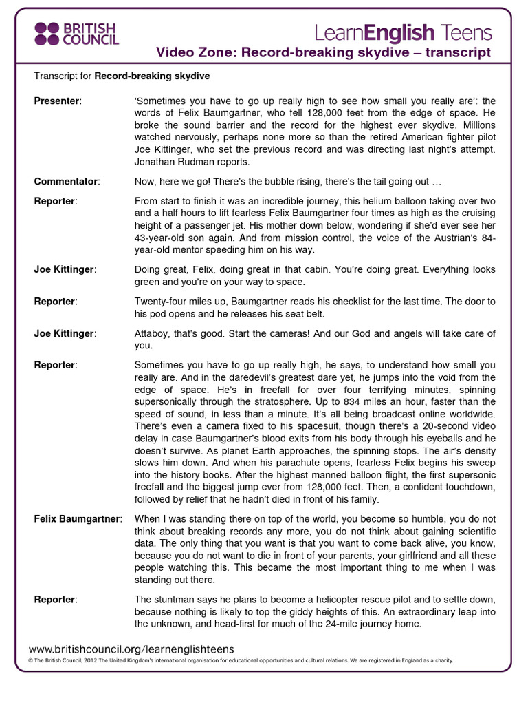 Record-Breaking Skydive - Transcript 1 | PDF | Aviation | Aeronautics