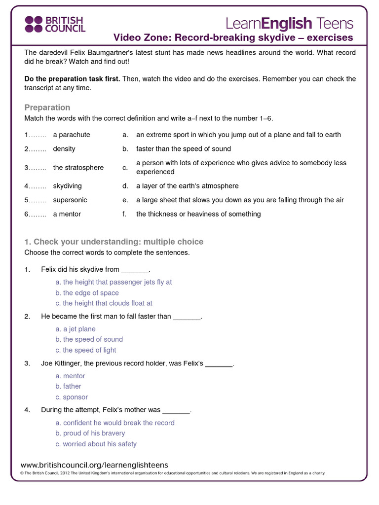 Record-Breaking Skydive - Exercises 1 | PDF | Parachuting | Flight