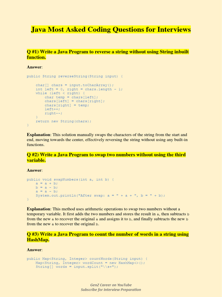 Common Step - Java Most Asked Coding Questions and Answers | PDF | Integer (Computer Science ...