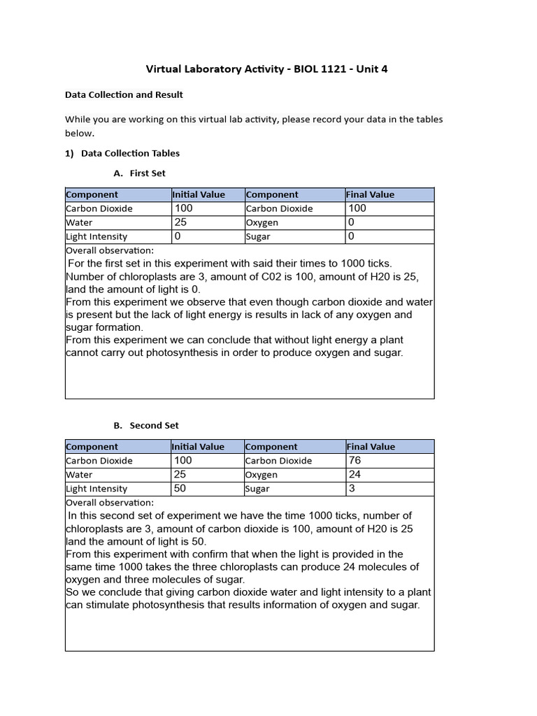 Experiment 3 - Data Collection and Result | PDF | Photosynthesis ...