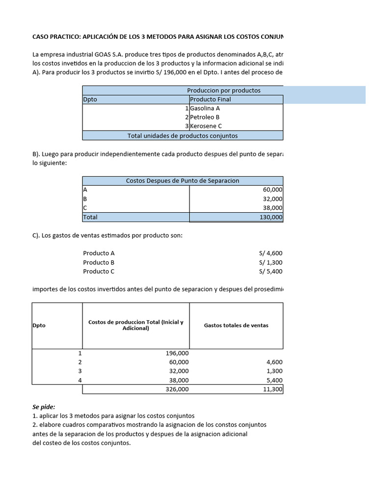 Caso Practico Costos Conjuntos | PDF | Economias | Producción y fabricación