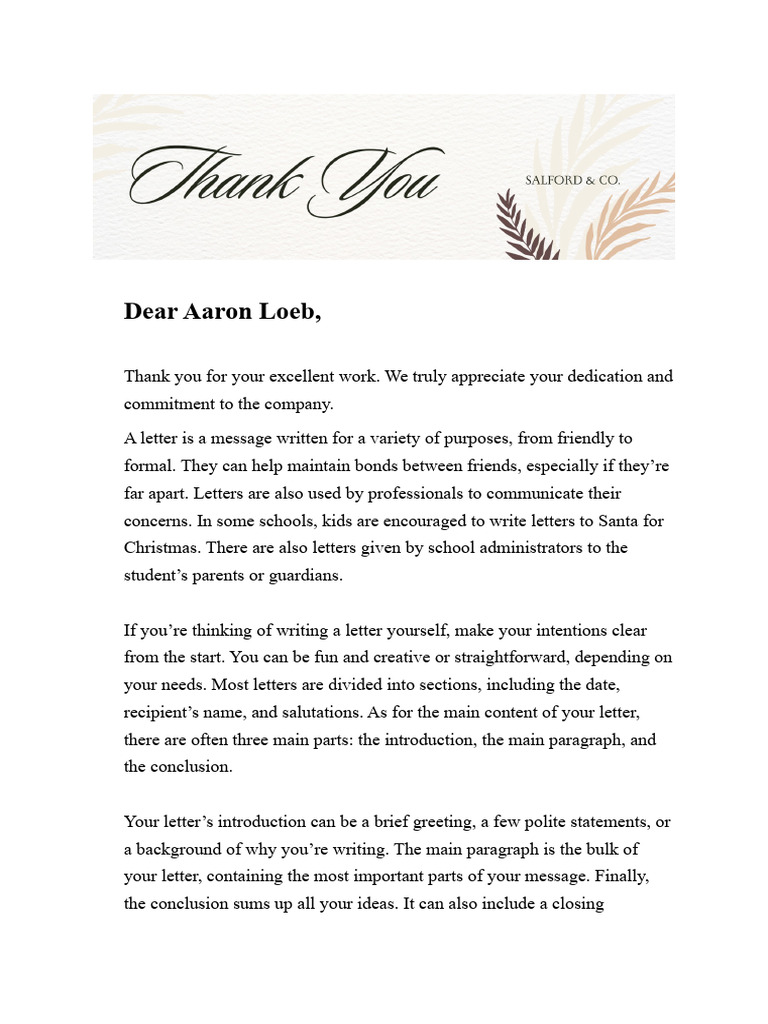 Thanks letter | PDF Thanks letter | PDF