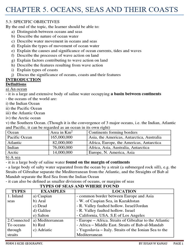 Chapter 5 Oceans Seas and Their Coasts Perfect | PDF | Tide | Oceans