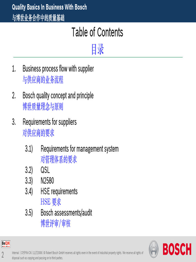 Bosch Quality Standards for Suppliers | PDF