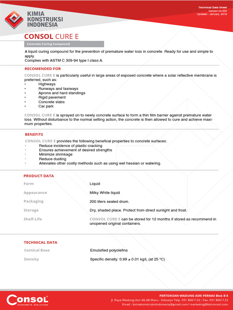 Consol Cure E | PDF | Concrete | Water