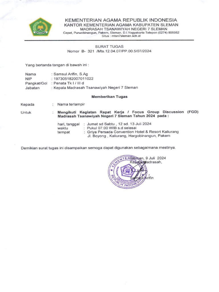 Surat Tugas FGD Griya Persada 12-13 Juli 2024 | PDF