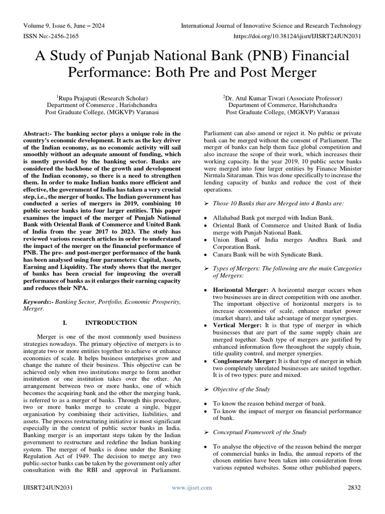 A Study of Punjab National Bank (PNB) Financial Performance: Both Pre ...