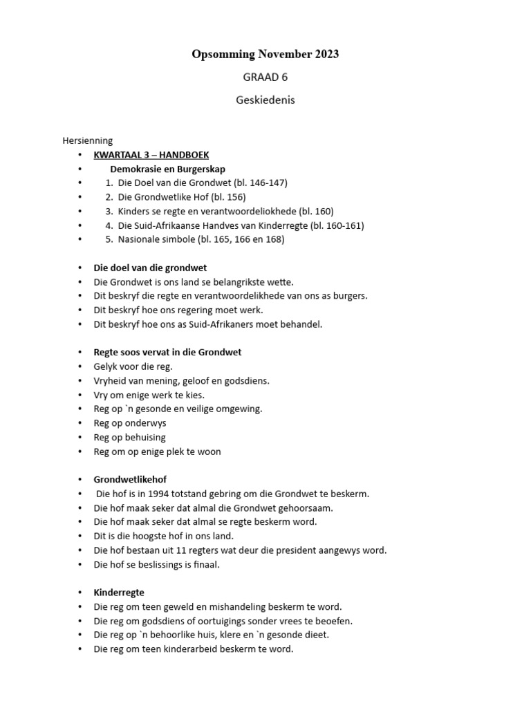 Gr6 Gesk Opsommings 2023 | PDF