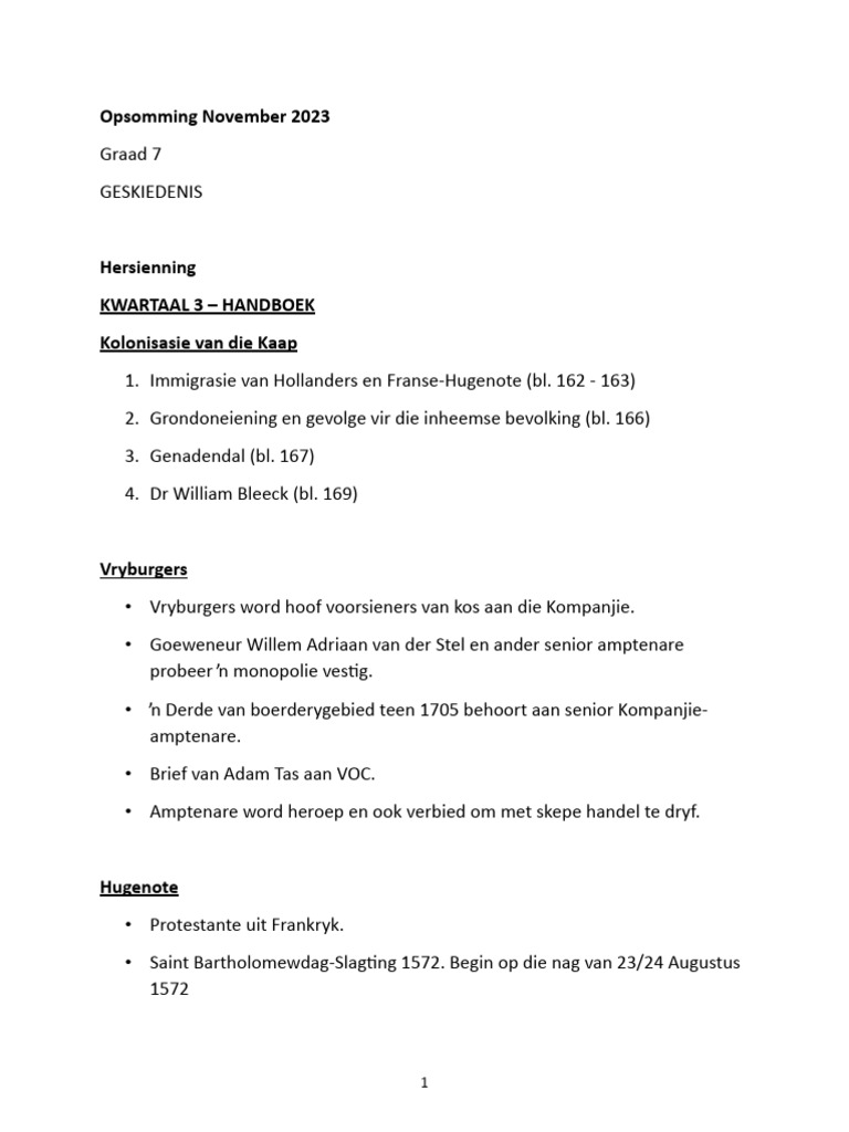 Opsomming November 2023 Gesk GR 7 | PDF
