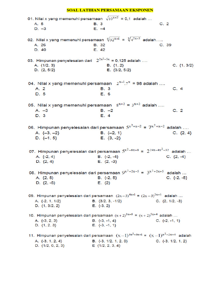 Latihan Persamaan & Pertidaksamaan Eksponen | PDF