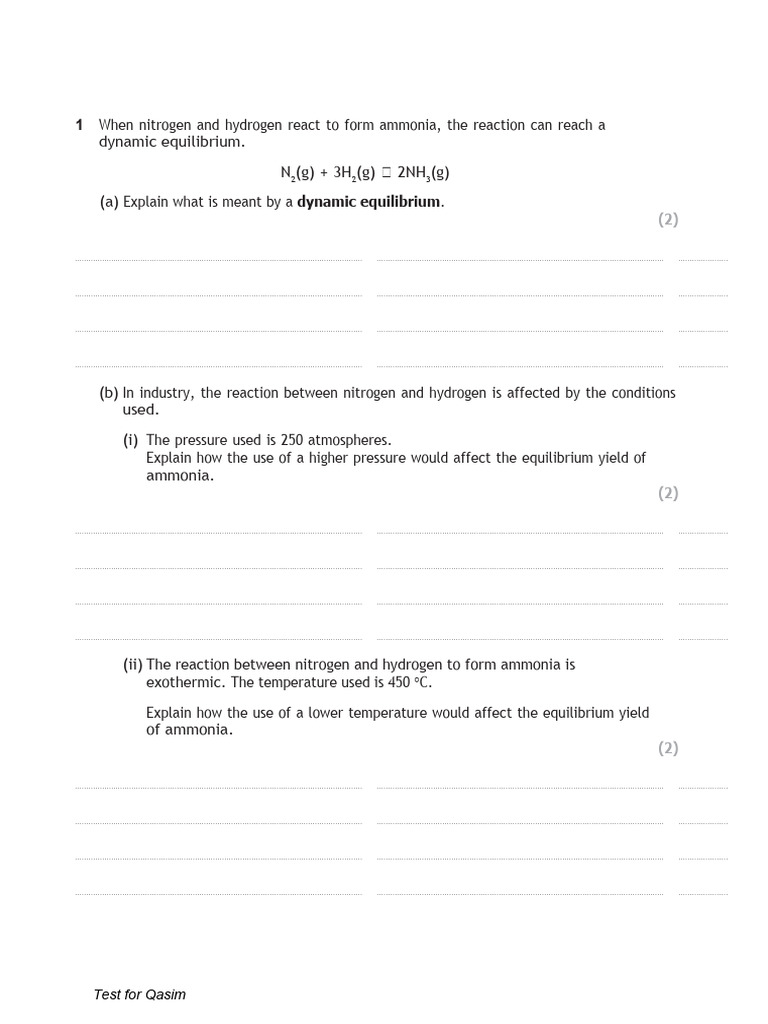 Reversible Reactions & Equilibria QP | PDF | Chemical Reactions | Ammonia