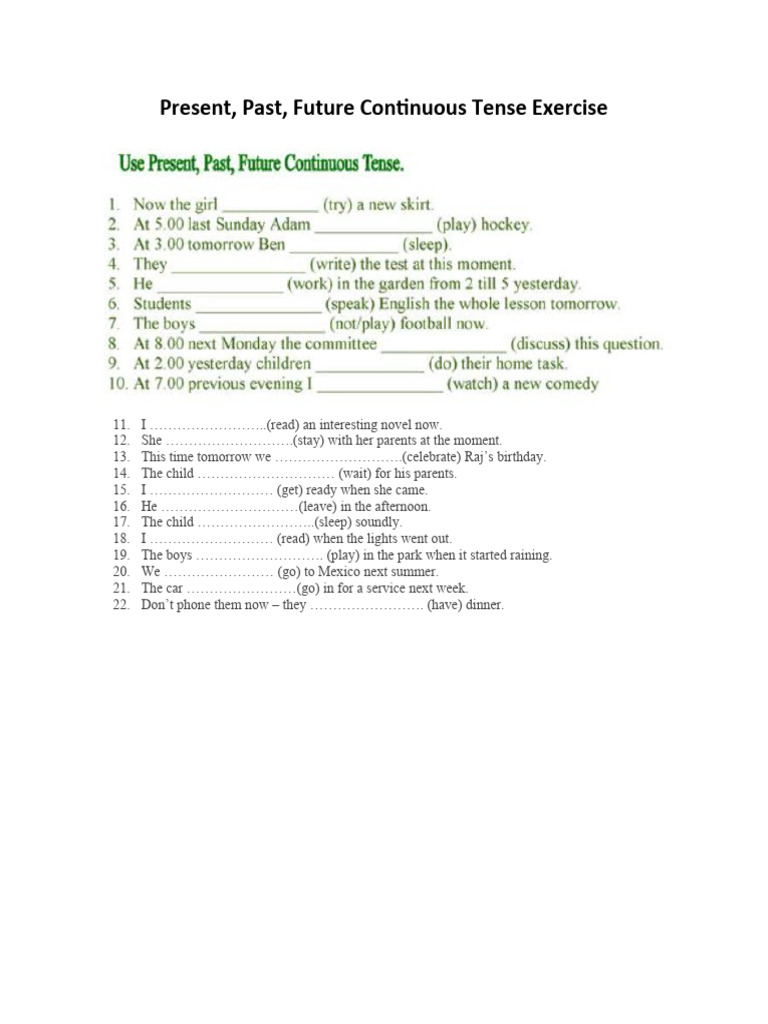 Present, Past, Future Continuous Tense | PDF