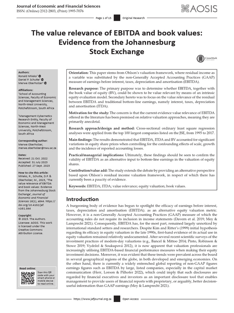 The Value Relevance of EBITDA and Book Values Evid | PDF | Valuation ...