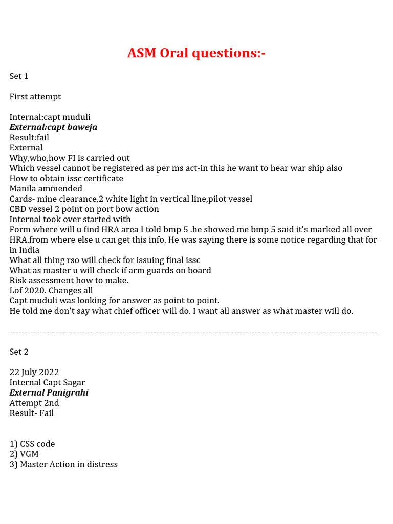 ASM Oral Questions July 2022 | PDF | Ships | Marine Salvage