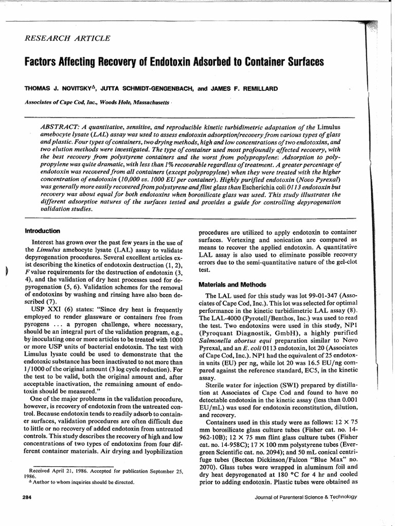 Endotoxin Vs Container | PDF