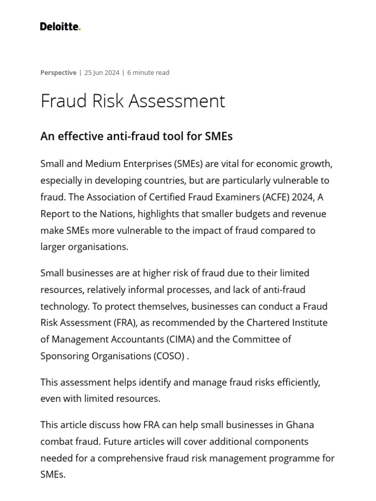 Fraud Risk Assessment _ Deloitte Ghana | Download Free PDF | Small And ...