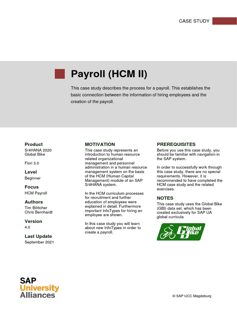 Intro_S4HANA_Using_Global_Bike_Case_Study_HCM_II_en_v4.0 | PDF | Payroll Tax | Human Resource ...