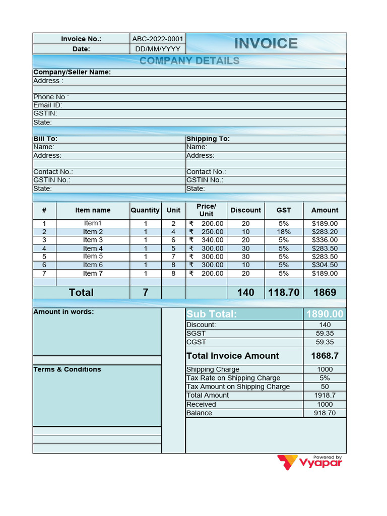 Gst Invoice Format With Shipping Charges | PDF