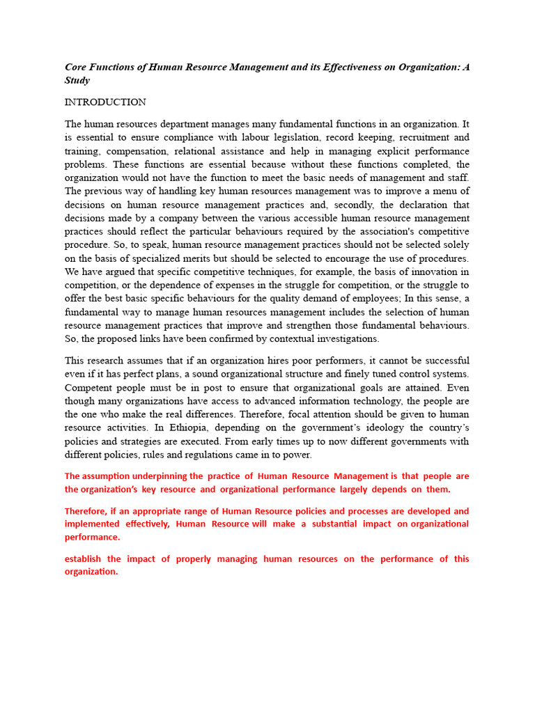 Core Functions of Human Resource Management and Its Effectiveness On ...