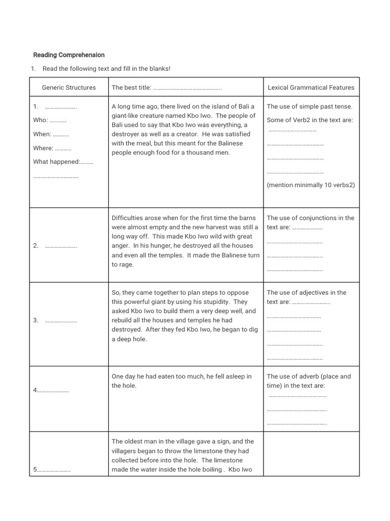 (Template) Narrative Text - Students' Worksheet 1 (Reading ...