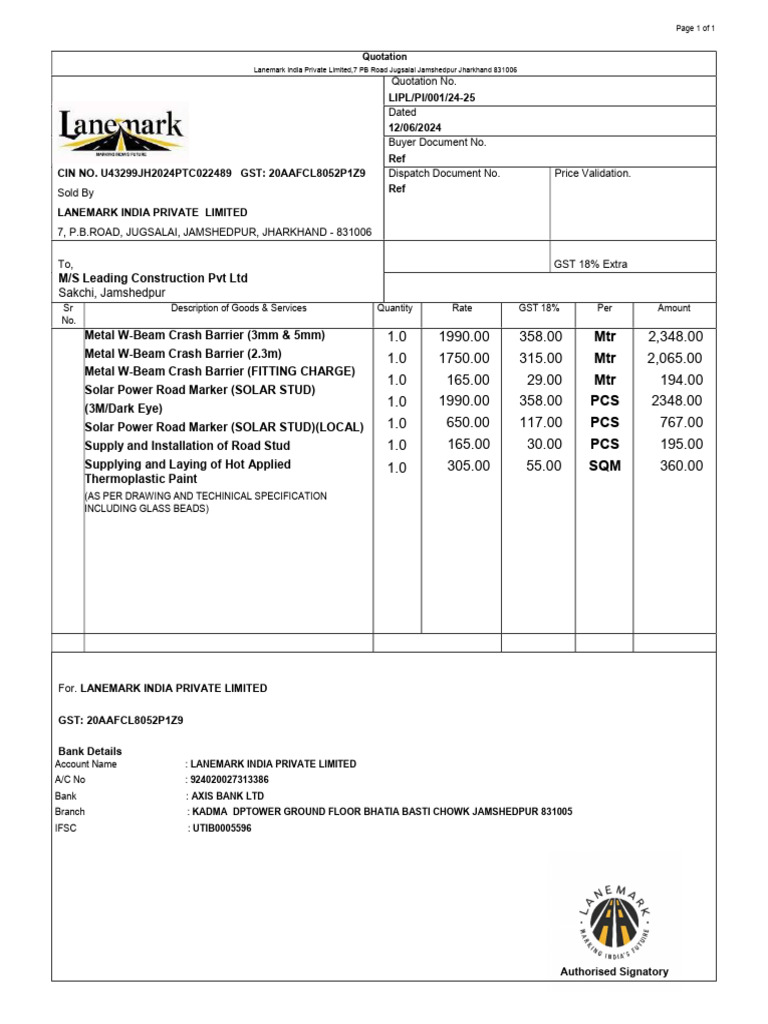 QUOTATION FOR LEADING CONSTRUCTION (2) | PDF | Materials