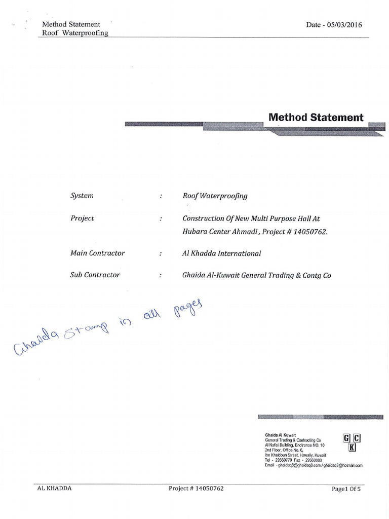 Waterproofing Method Statement | PDF