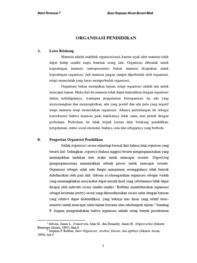 Materi Pertemuan 7 Organisasi - Pendidikan | PDF | Sains & Matematika