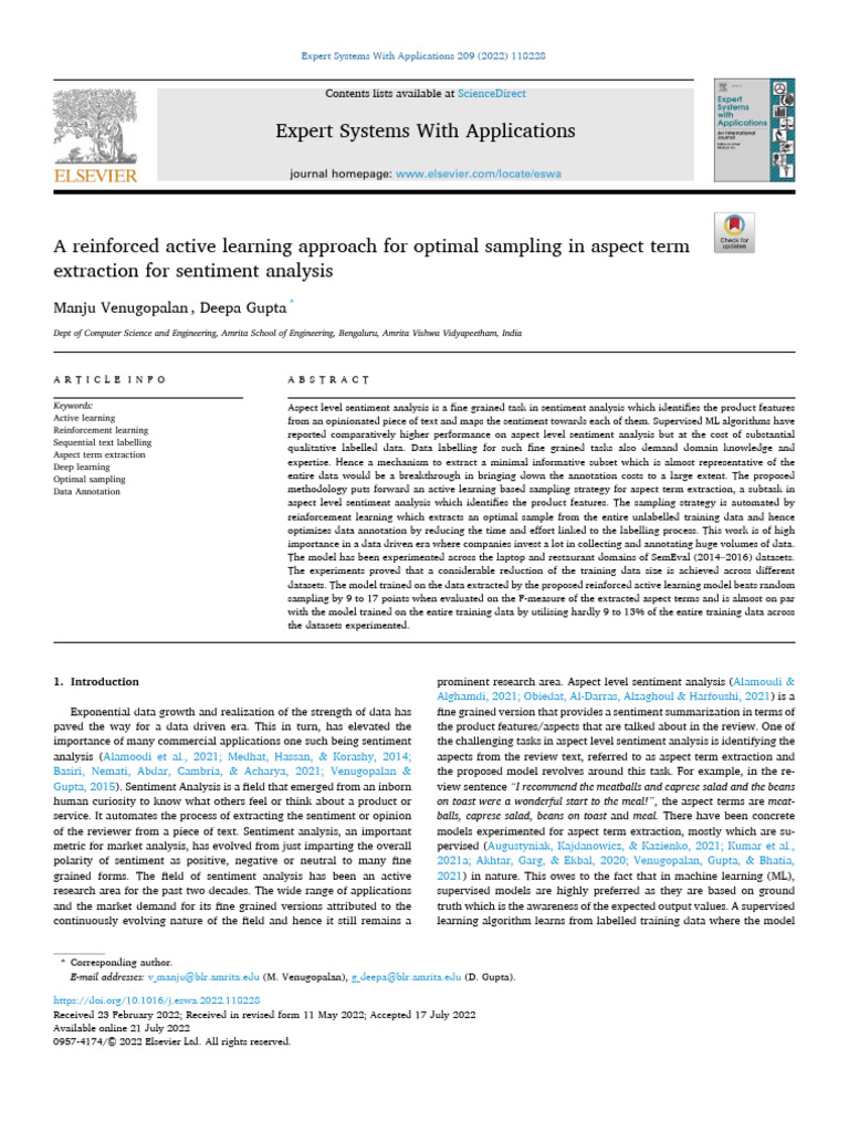 A Reinforced Active Learning Approach For Optimal Sampling in Aspect Term 2022 | PDF ...