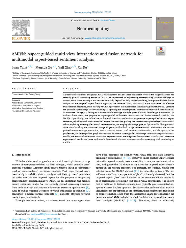 AMIFN Aspect-Guided Multi-View Interactions and Fusion Network For 2024 | PDF | Attention ...