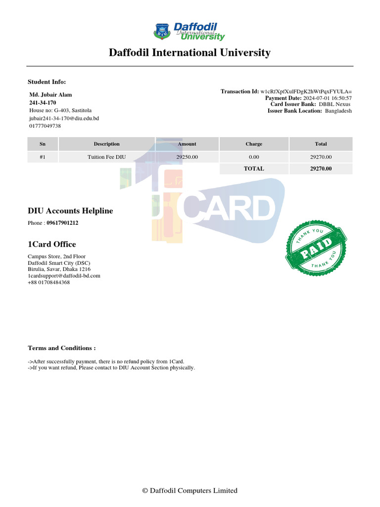 DIU Payment Invoice 241-34-170 | PDF