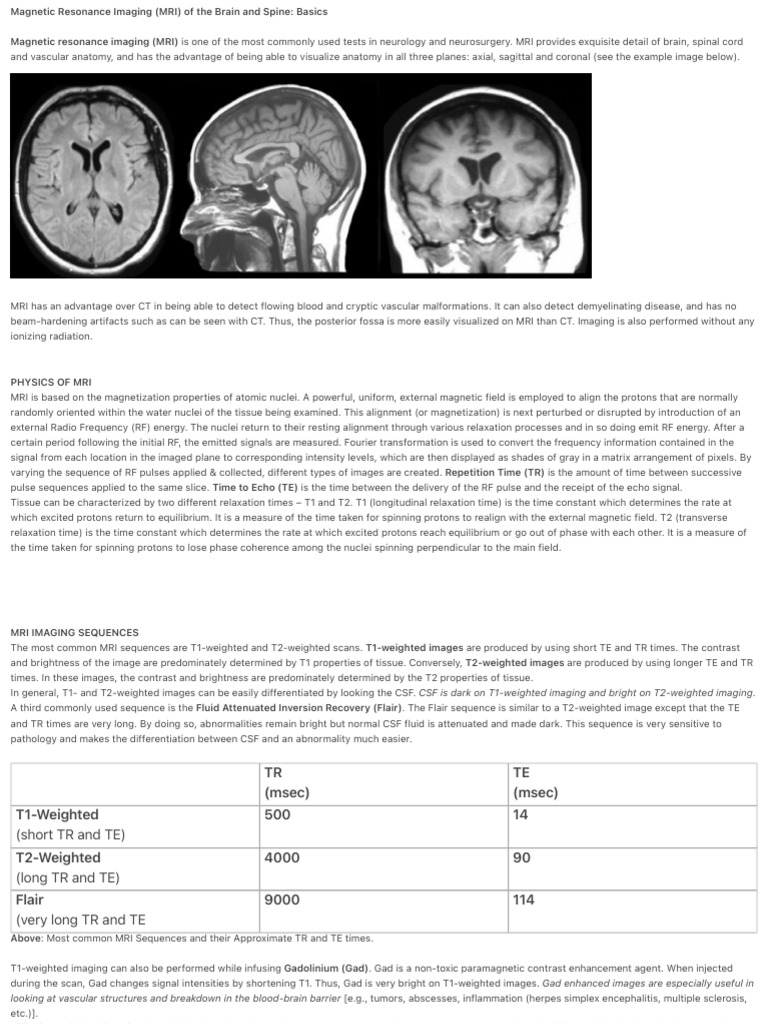 Magnetic Resonance Imaging (MRI) of The Brain and Spine Basics | PDF ...