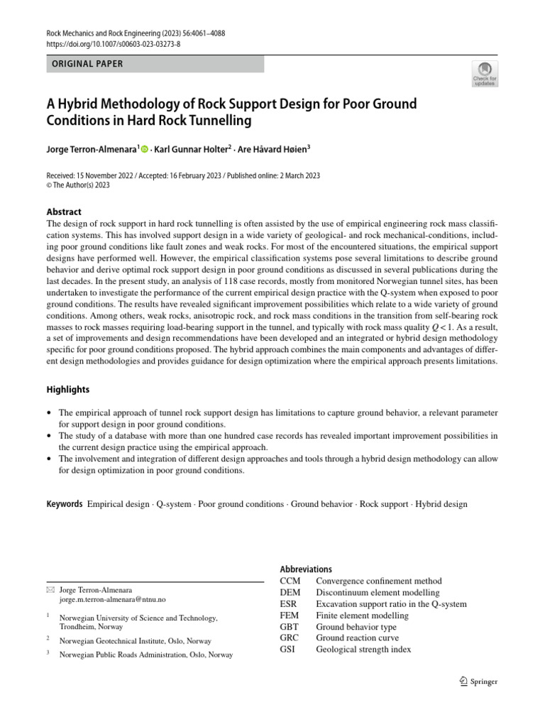 A Hybrid Methodology of Rock Support Design For Poor Ground Conditions ...
