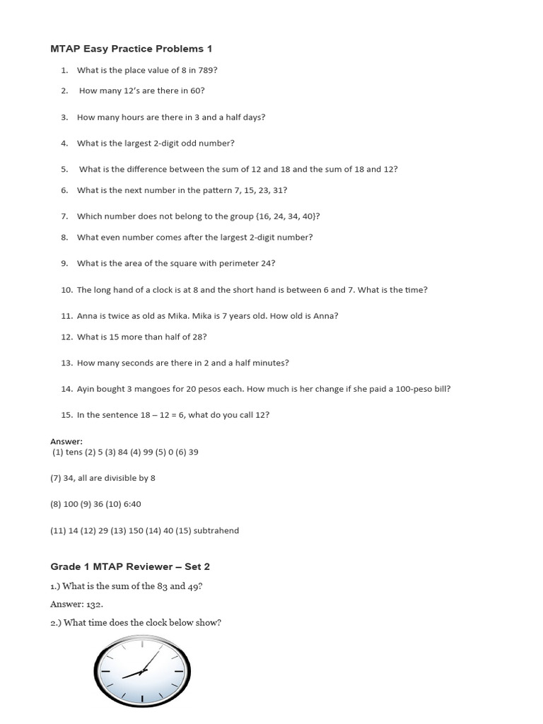MTAP Easy Practice Problems 1 - Grade 1 | PDF | Career & Growth ...