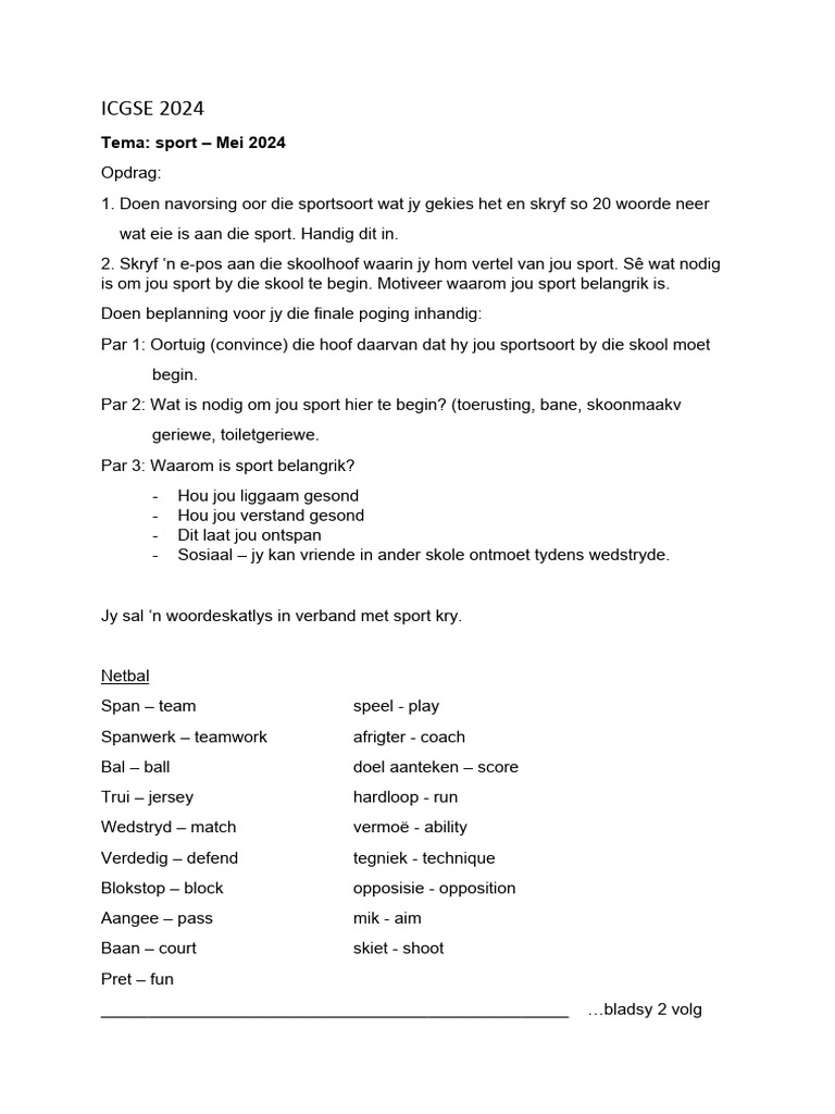 2024 ICGSE Sport Opdrag | PDF