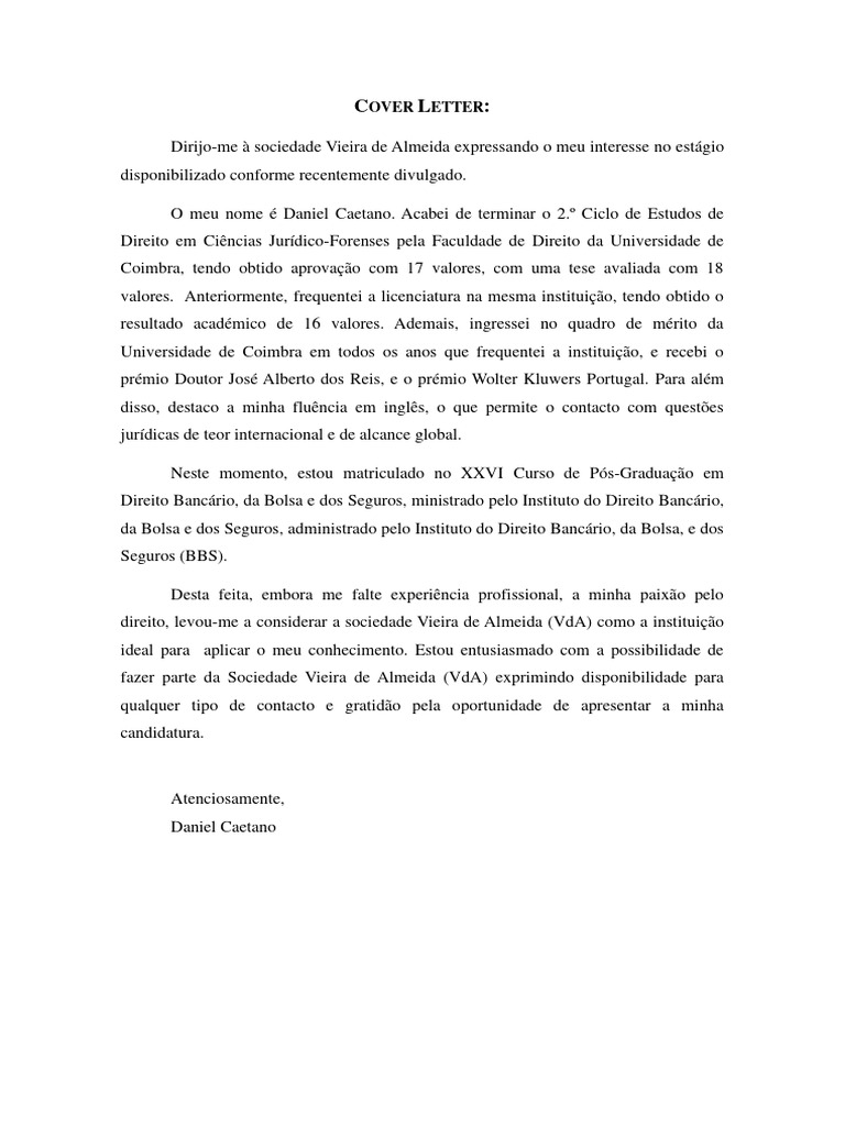 Cover Letter VdA | PDF