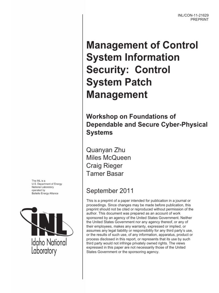 Control System Patch Management Strategies Pdf Vulnerability