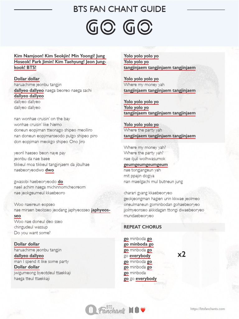 Bts Gogo Lyrics Fanchant | PDF