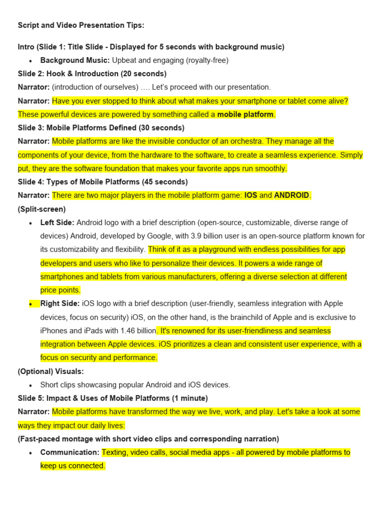 Script-and-Video-Presentation-Tips | PDF | Ios | Android (Operating System)