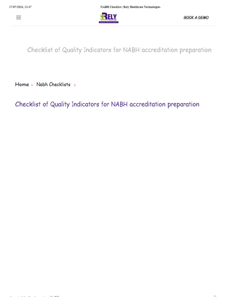 NABH Checklist - Rely Healthcare Technologies | PDF | Medical Error ...