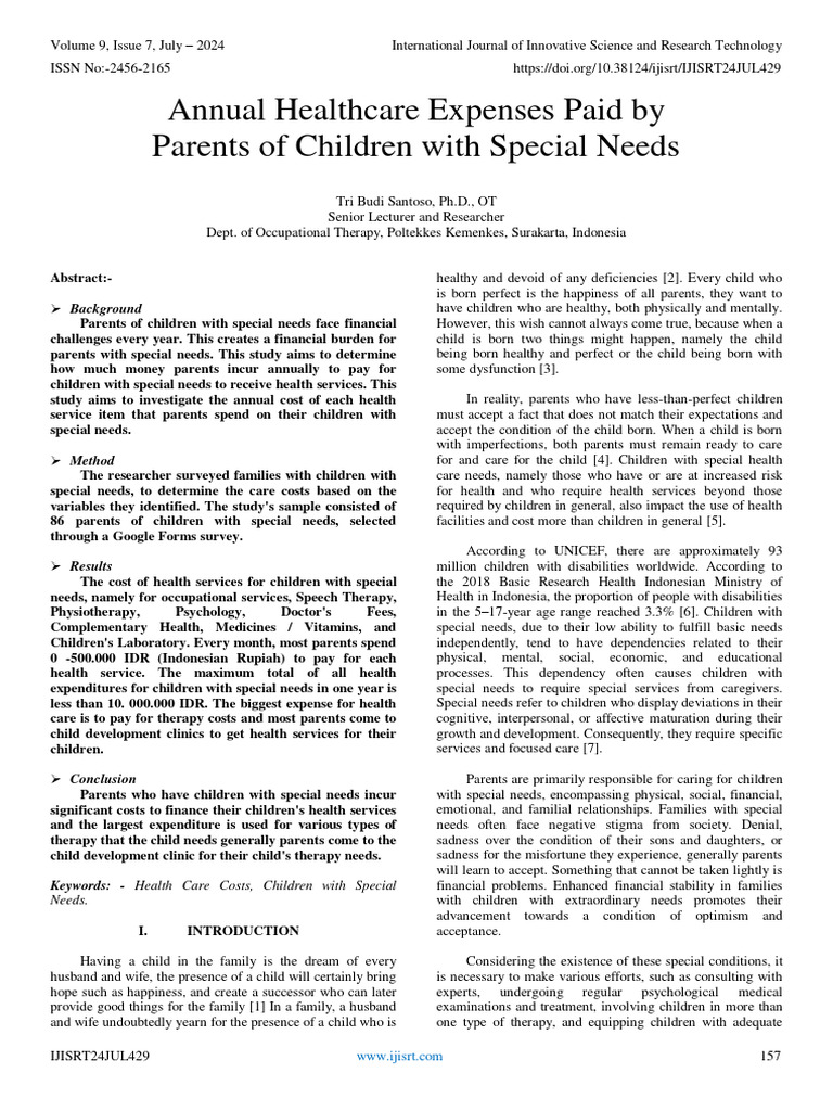 Annual Healthcare Expenses Paid by Parents of Children with Special Needs | PDF | Health Care ...