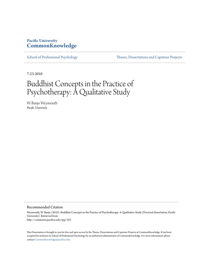 Buddhist Concepts in The Practice of Psychotherapy A Qualitative Study ...