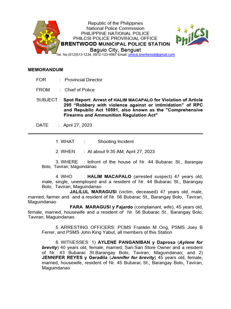 SPOT-REPORT-ROBBERY | PDF | Crimes | Crime & Violence