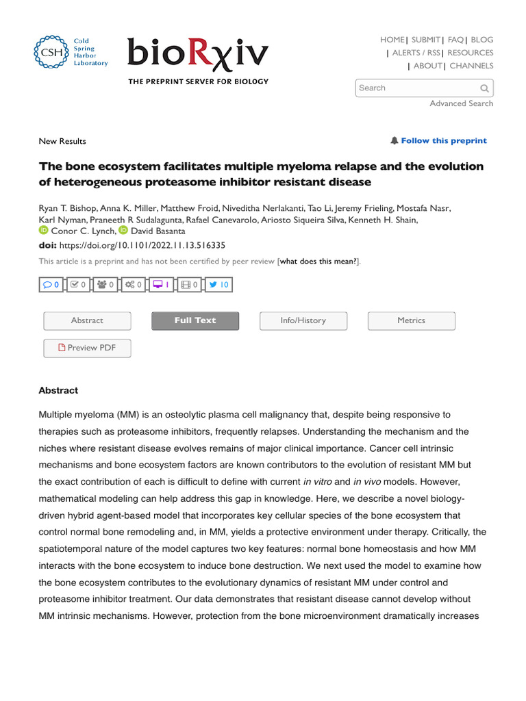 The Bone Ecosystem Facilitates Multiple Myeloma Relapse and The ...
