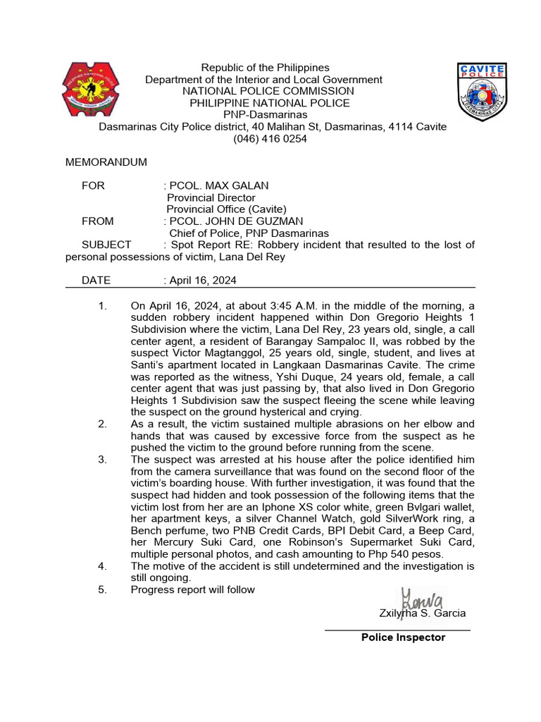 Robbery Report - Garcia 3 | PDF | Law Enforcement | Crime & Violence