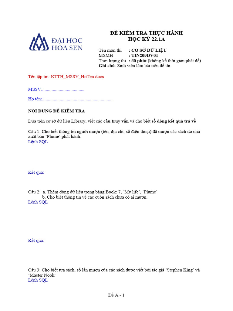 KTTH CSDL 23.1A DeA | PDF