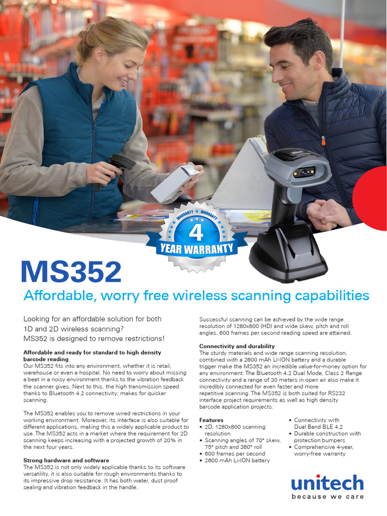 Bezicni Bar Kod Citac Unitech MS352 Brosura | PDF | Image Scanner | Barcode