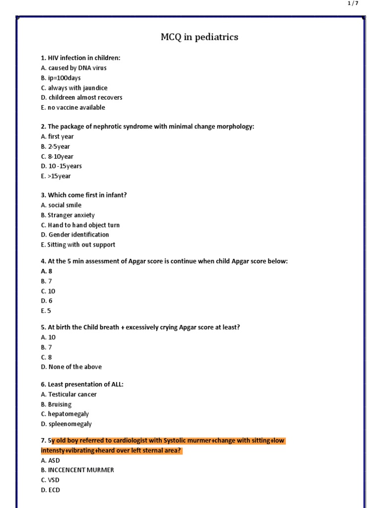 Mcq Pediatrics | Diarrhea | Infants