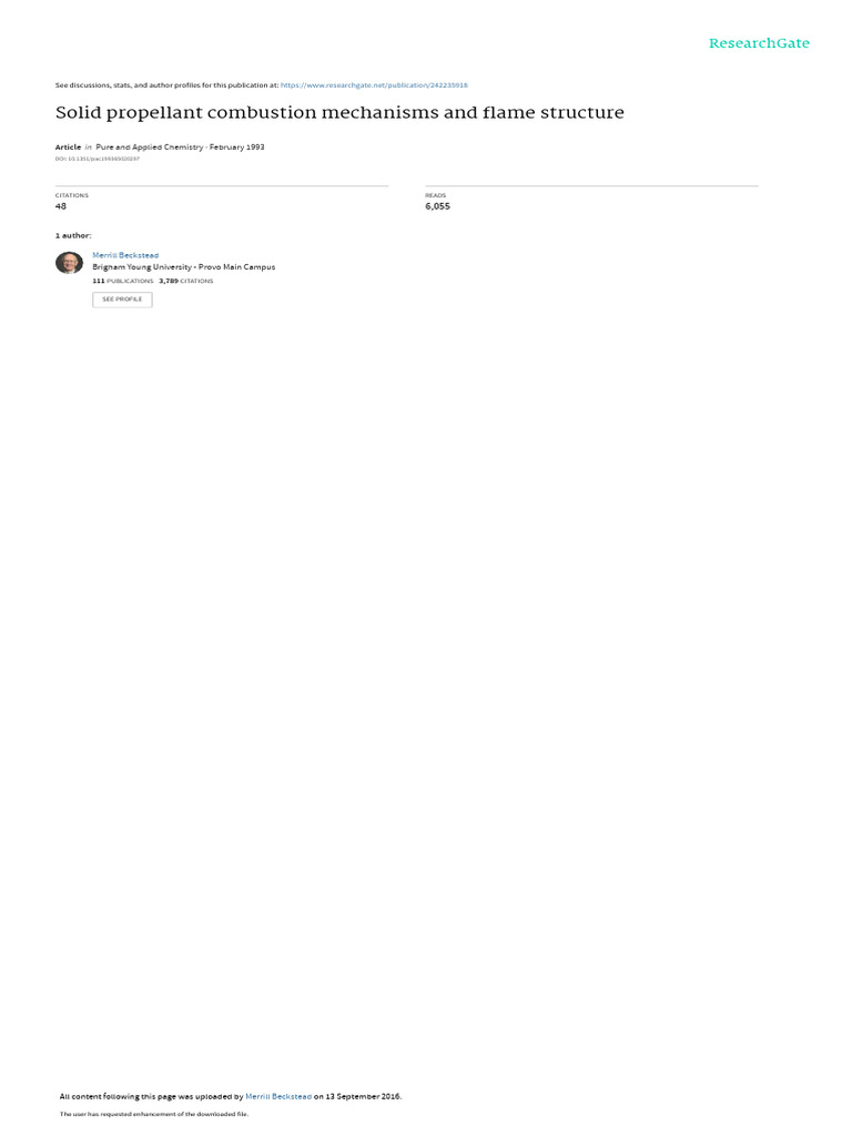 Solid Propellant Combustion Mechanisms and Flame Structure | PDF ...