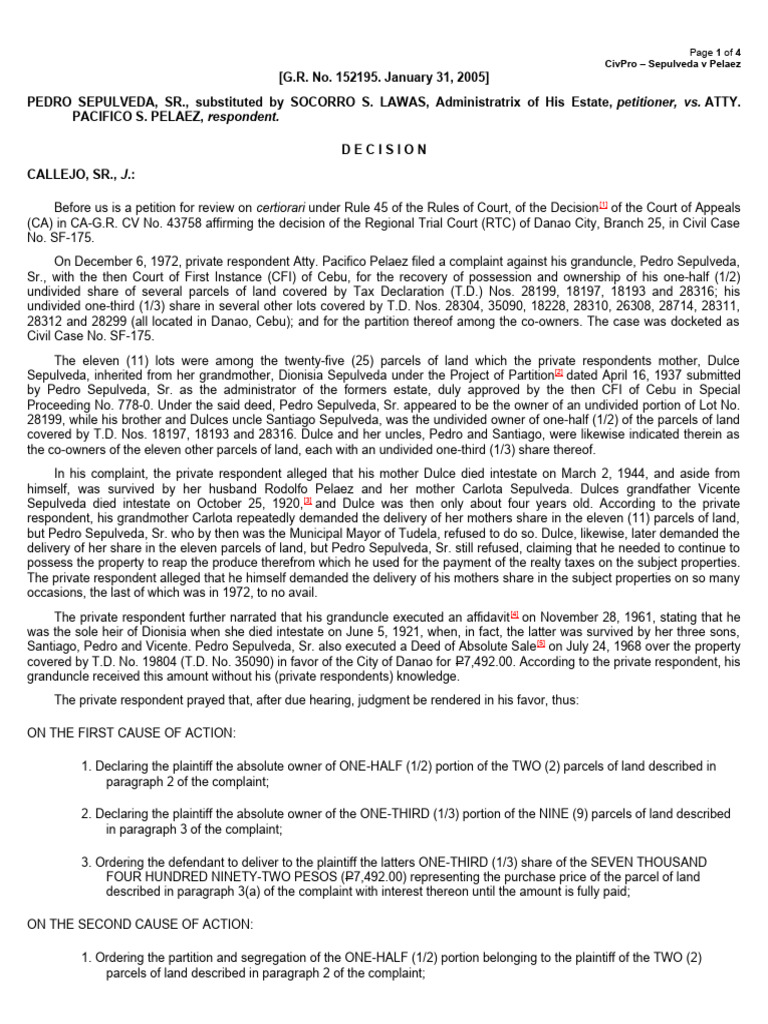 30 - Sepulveda V Pelaez | PDF | Complaint | Concurrent Estate